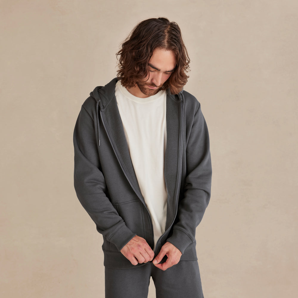 Heather Grey Heavyweight Organic Brushed Zip
